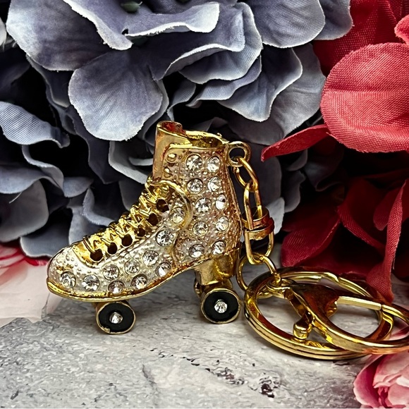 Accessories | Golden Roller Skate With Silver Crystals Keychain Charm ...
